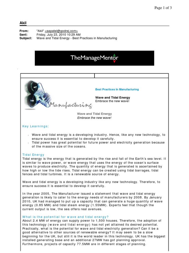 WAVE and Tidal Energy | PDF | Renewable Energy | Sustainable Technologies