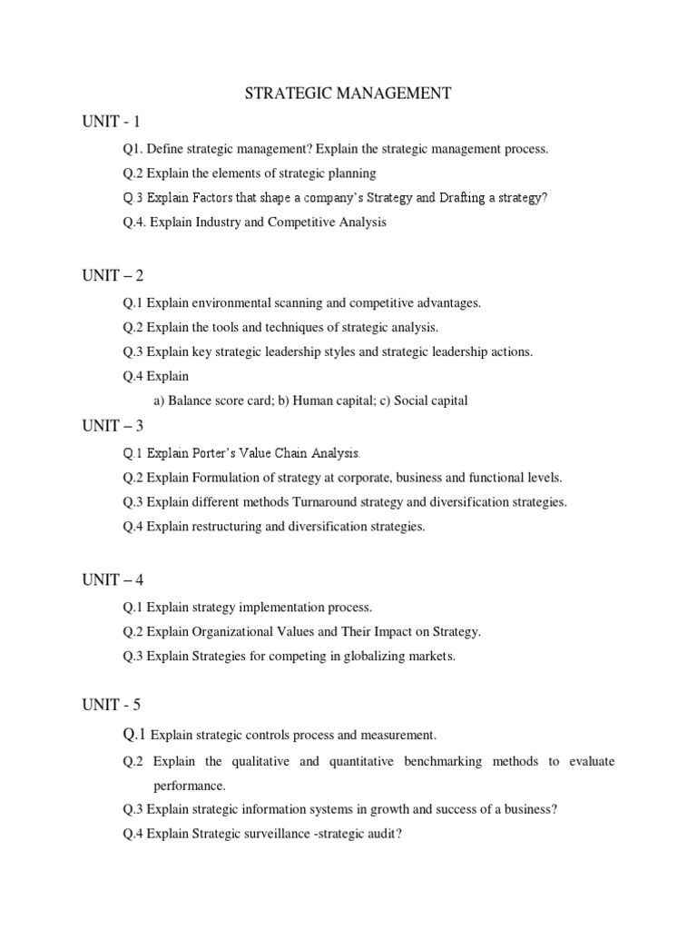 Strategic Management Unit - 1 | PDF