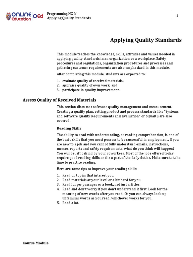 Applying Quality Standards | PDF | Software Quality | Communication