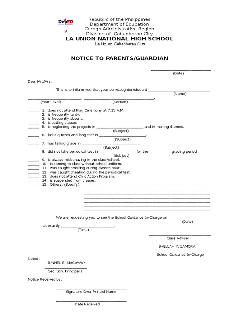 Guidance Notice To Parents | PDF