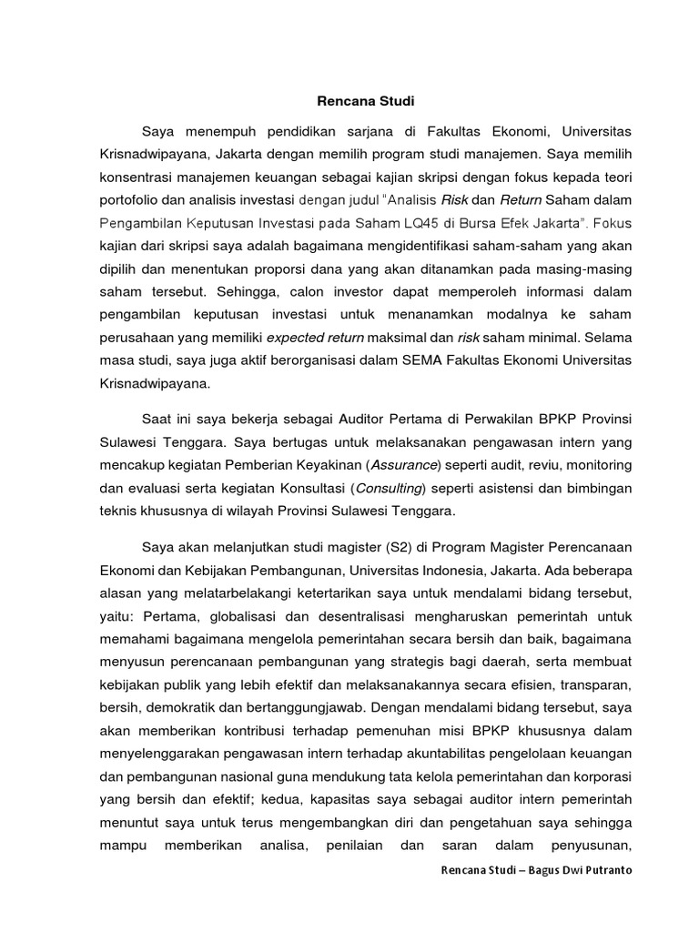 Contoh Essay Rencana Studi S2 | PDF