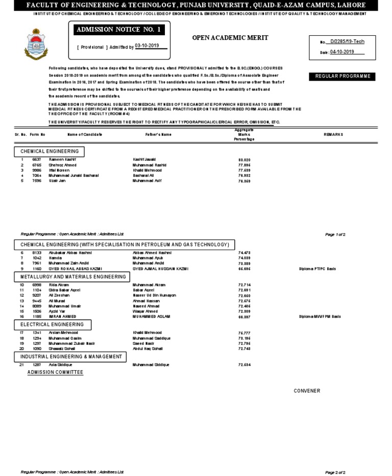 8FML BSC Engg Regular 2019 Admittees | PDF | Engineering | Academia
