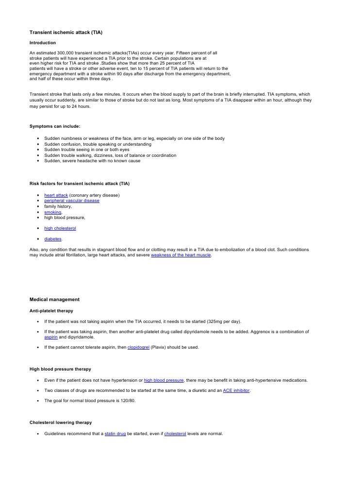 Transient Ischemic Attack (TIA) : Heart Attack Peripheral Vascular ...
