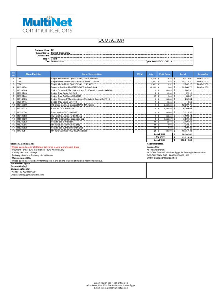 Quotation: SL No. Item Part No. Item Description UOM Qty. Unit Price ...