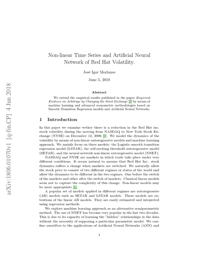 Non-Linear Time Series and Artificial Neural Network of Red Hat Volatility | PDF | Akaike ...