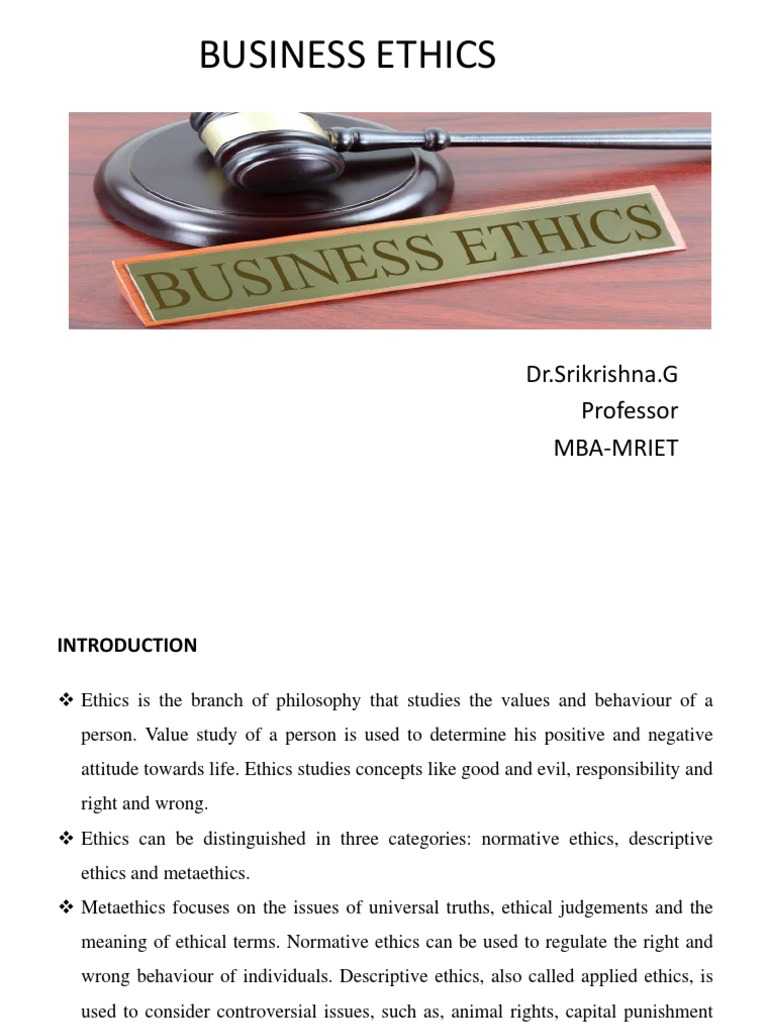 Business Ethics PPT Unit 1 | PDF | Business Ethics | Value (Ethics)