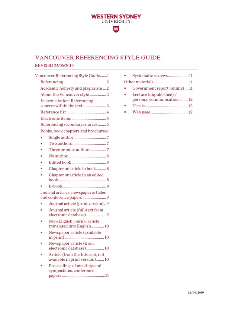 Vancouver Referencing Style Guide | PDF | Citation | Written Communication