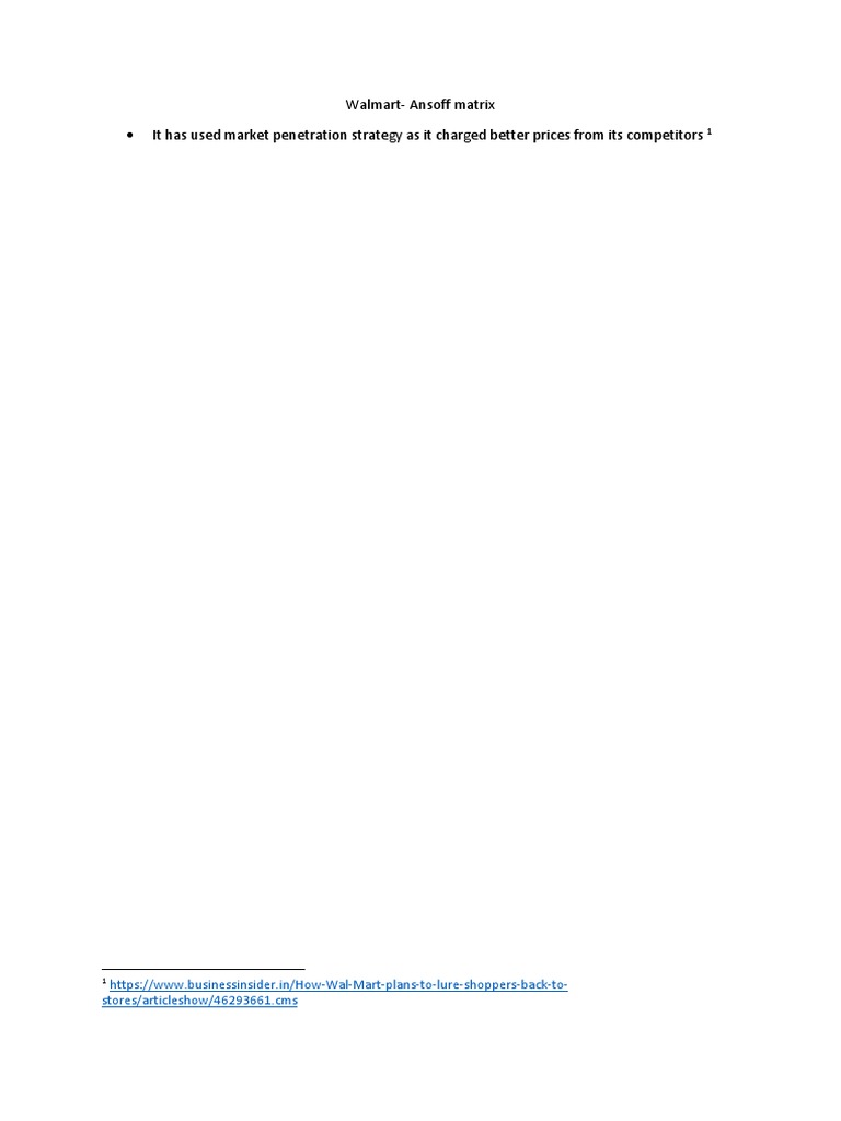 Ansoff Matrix - Walmart - Vedant | PDF