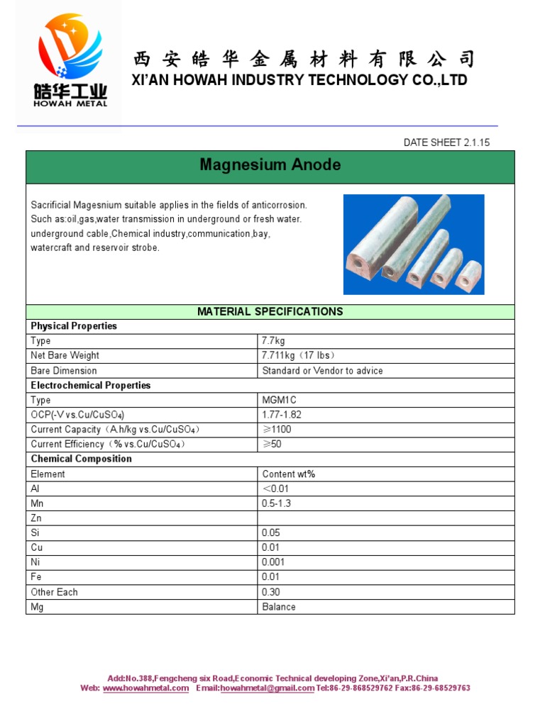 Magnesium Anode Specifications | PDF