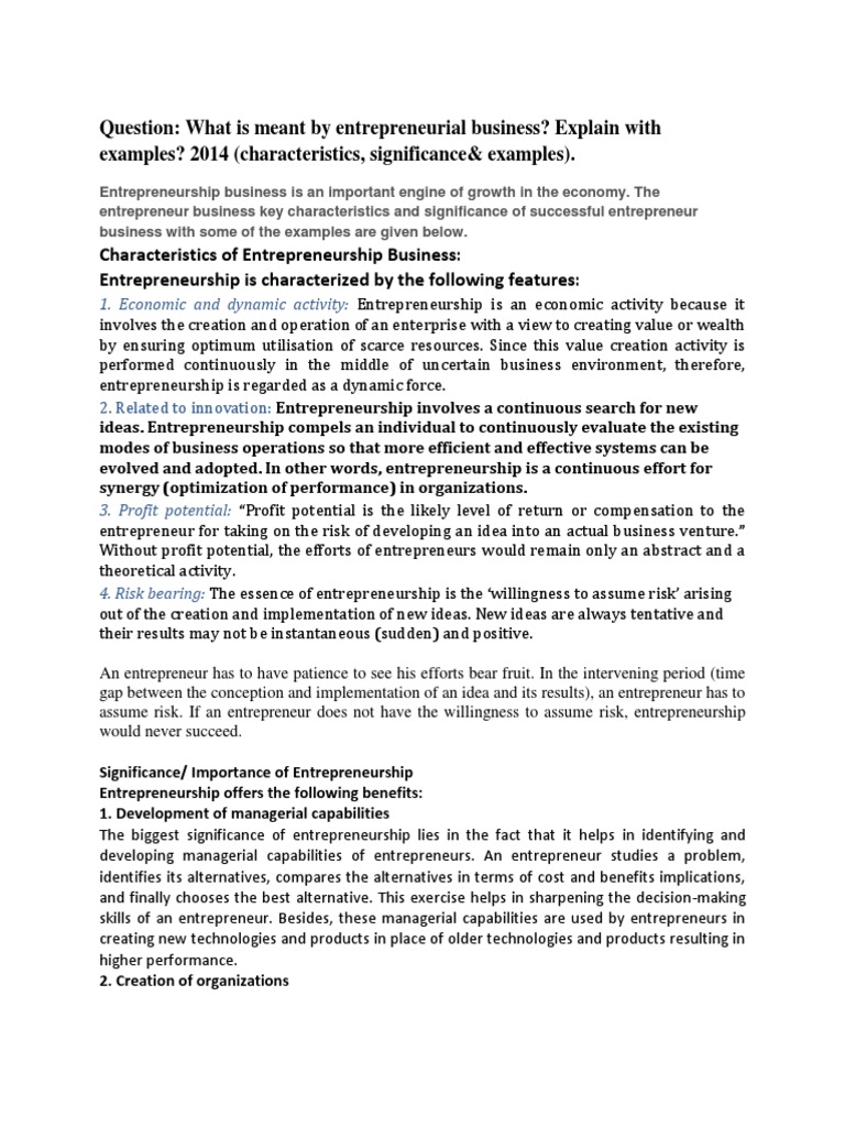 Question: What Is Meant by Entrepreneurial Business? Explain With ...