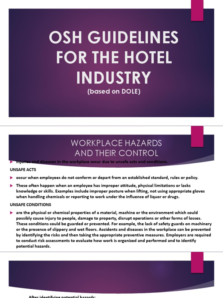 Osh Guidelines For The Hotel Industry | PDF | Noise | Safety
