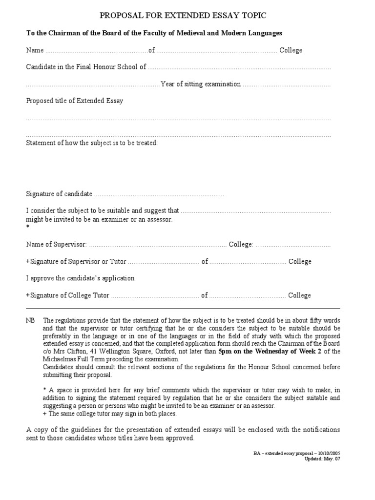 Proposal For Extended Essay Topic | PDF | Essays | Narrative