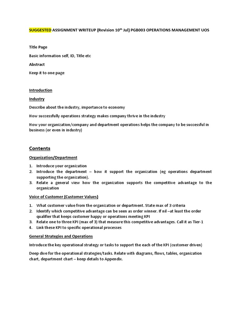 Assignment Writeup Suggested | PDF | Customer | Competitive Advantage