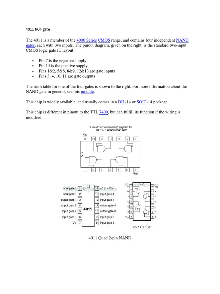 4000 Series Cmos Nand Gates: 4011 N0n-Gate | PDF