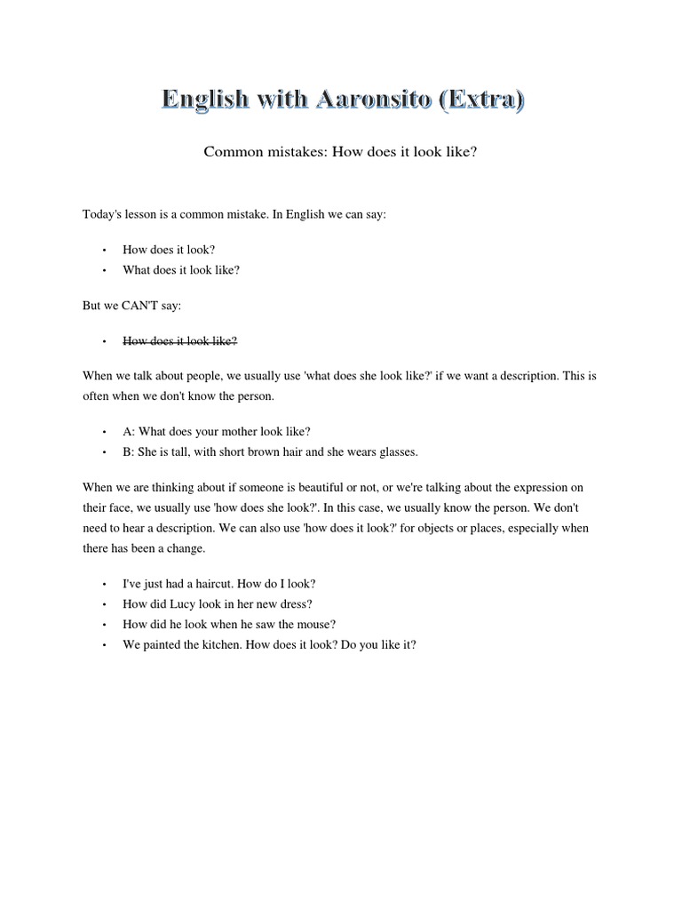 Common mistakes: How does it look like vs look | PDF