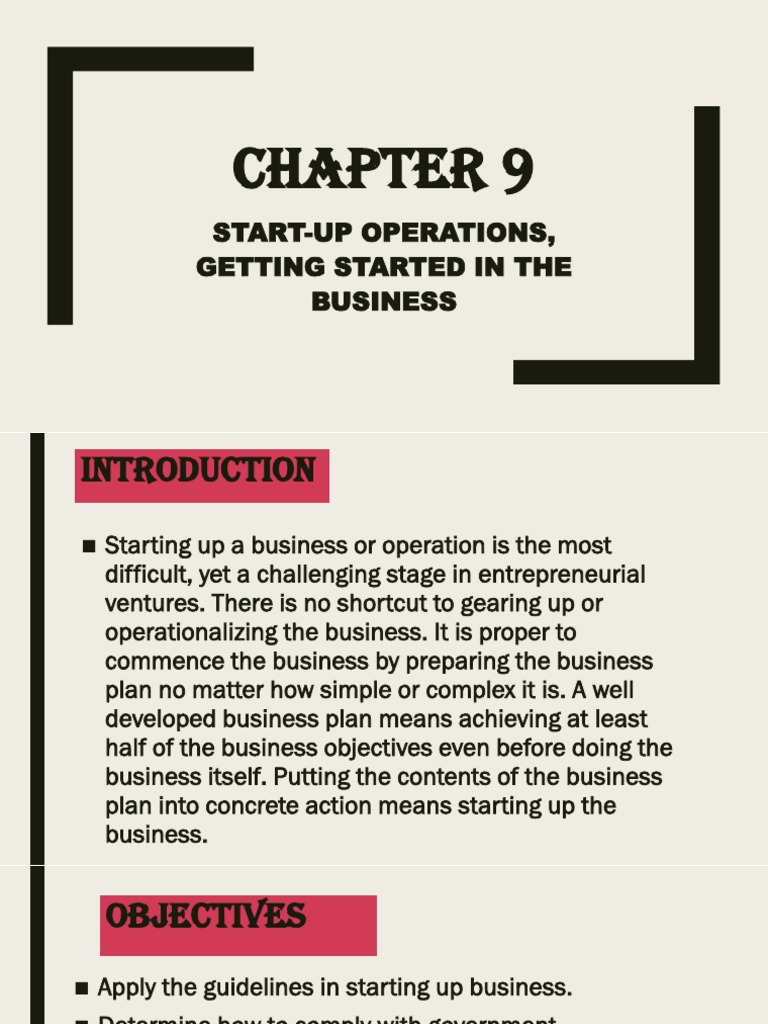 CHAPTER 9 Start-Up Operations, Getting Started in The Business | PDF | Loans | Banks