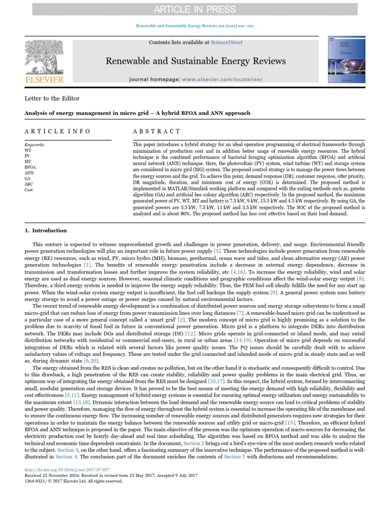 Analysis of Energy Management in Micro Grid - A Hybrid BFOA and ANN Approach | PDF | Distributed ...