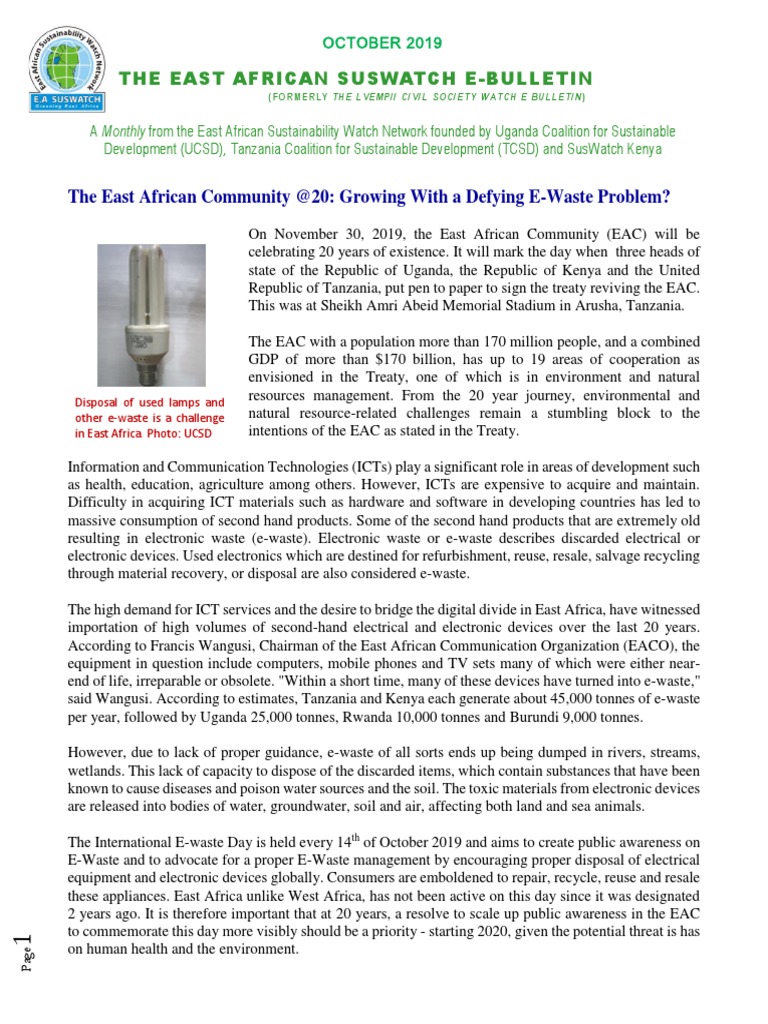 EA SusWatch Ebulletin October 2019 | PDF | Electronic Waste | Consumer ...