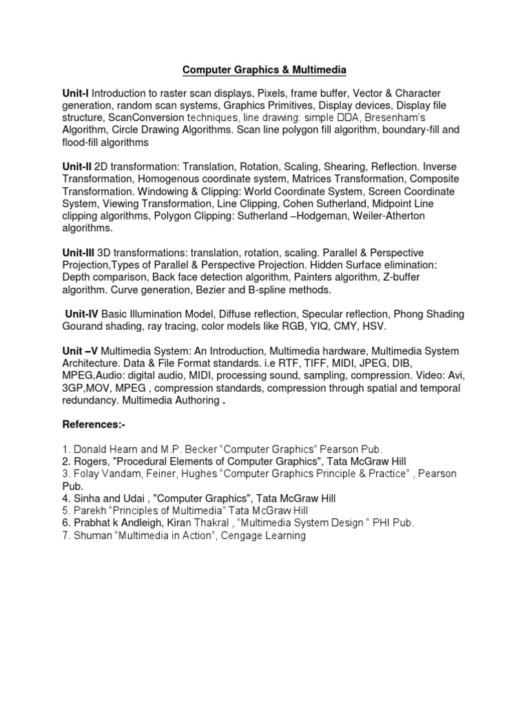 Computer Graphics Multimedia Syllabus | PDF | Video | Computer Graphics