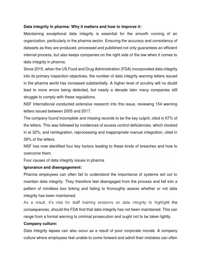 Data Integrity in Pharma: Why It Matters and How To Improve It | PDF ...