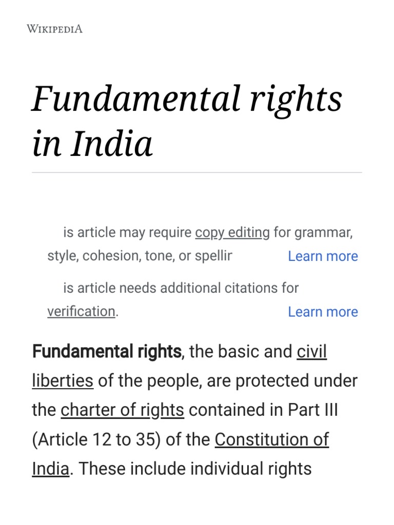 Fundamental Rights in India - Wikipedia | PDF | Public Sphere | Justice