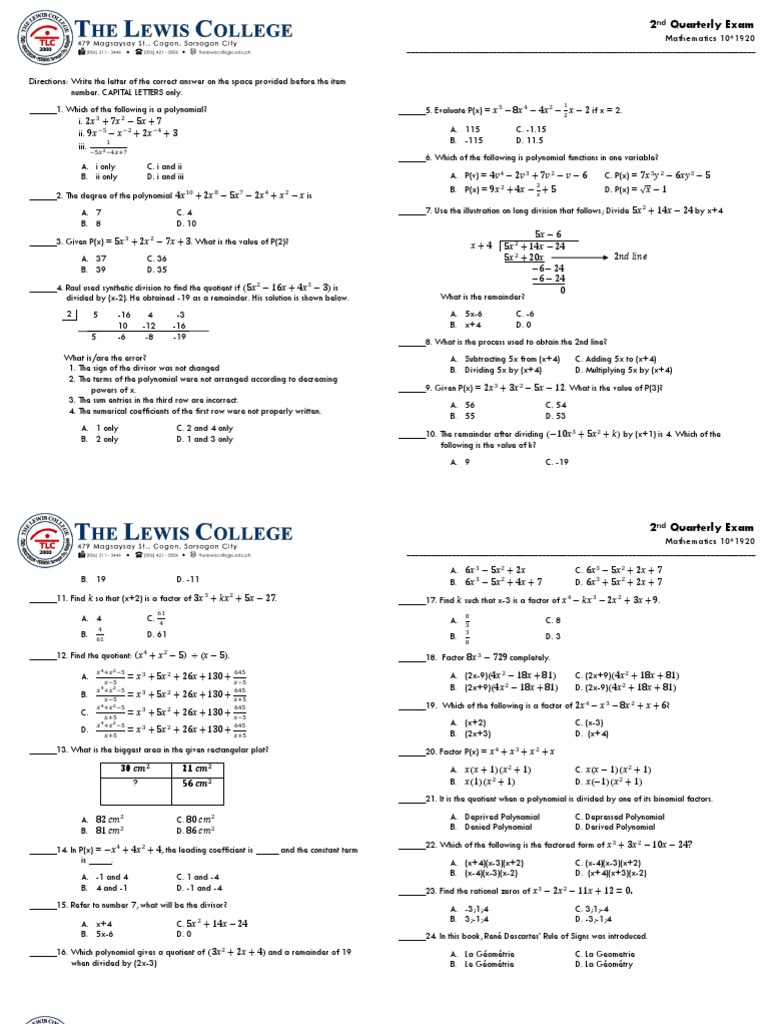 2 Quarterly Exam: Directions: Write The Letter of The Correct Answer On ...