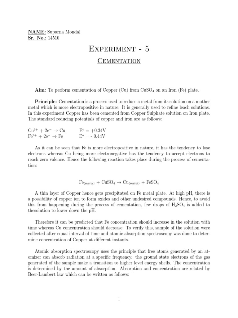 Experiment - 5: Cementation | PDF | Iron | Atomic Physics