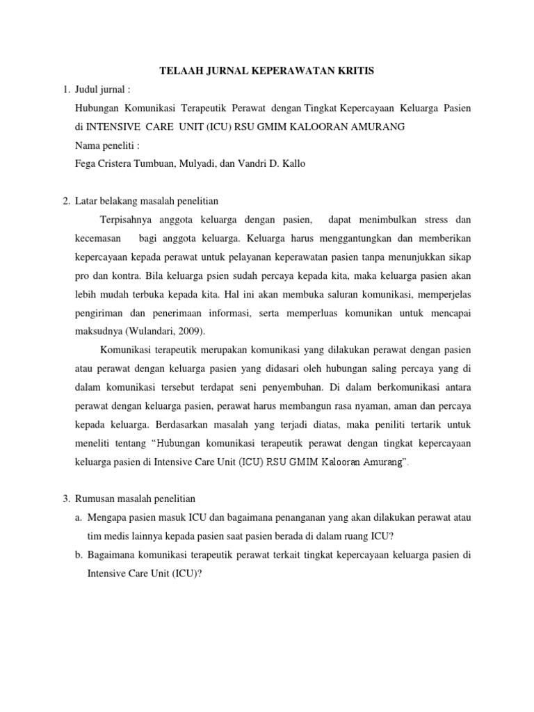 Telaah Jurnal Keperawatan Kritis | PDF