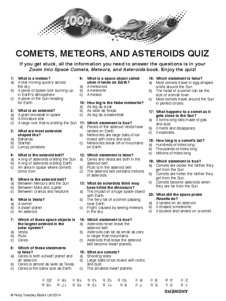Comets, Meteors, and Asteroids Quiz | PDF | Asteroid | Meteoroid