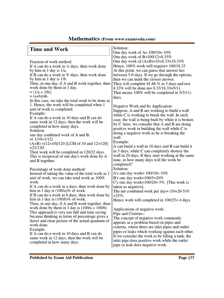 Mathematics Time and Work Problems Solved | PDF | Equations | Teaching ...