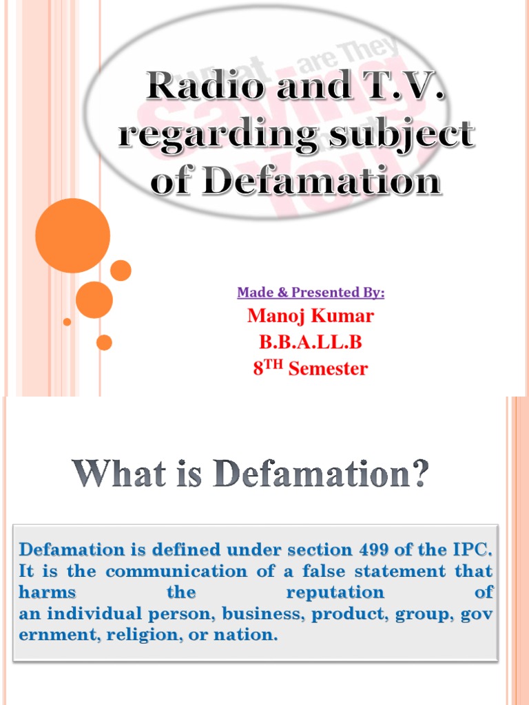 Defamation - Media Law | PDF | Freedom Of Expression | Defamation