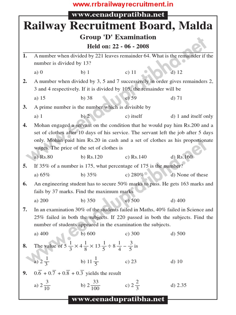 RRB Malda Group D Papers | PDF | Nature