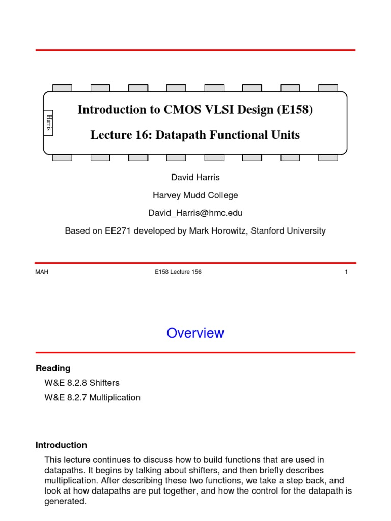 Introduction To CMOS VLSI Design (E158) Lecture 16: Datapath Functional Units | PDF | Electronic ...