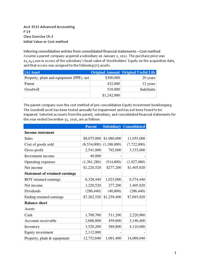 Cost Method Consolidation Analysis | PDF | Consolidation (Business ...