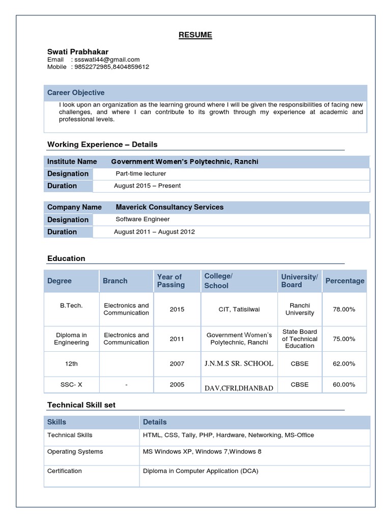Resume Swati Prabhakar: Career Objective | PDF | Computing | Software