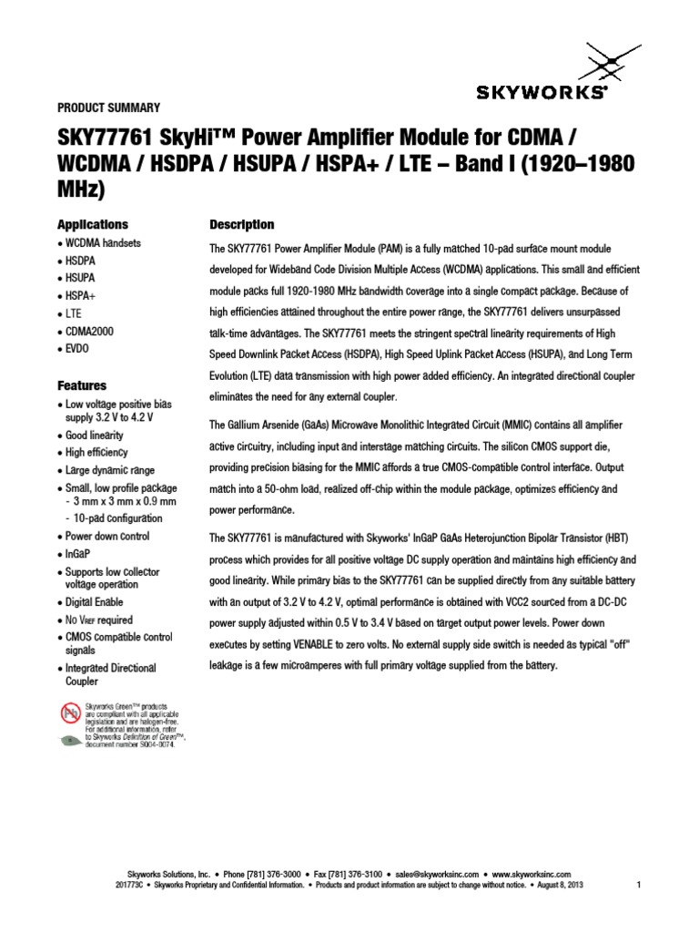 7776-1 Datasheet | PDF | High Speed Packet Access | Amplifier