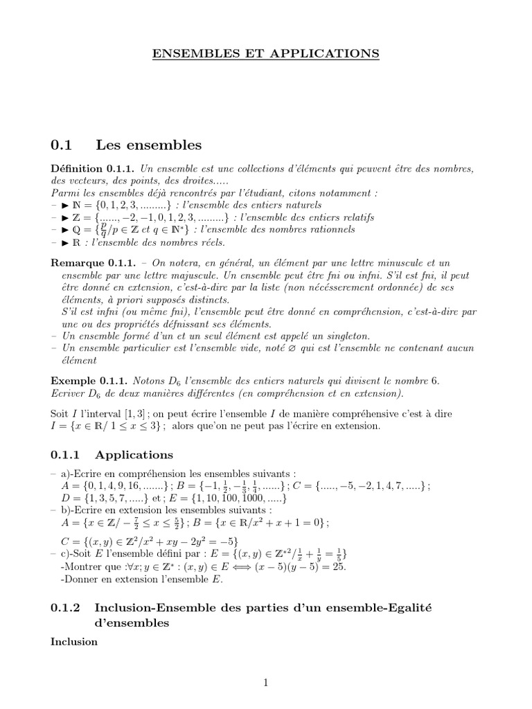 Ensembles : Définitions et Applications | PDF | Inclusion ...