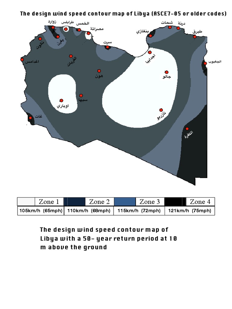 The Design Wind Speed Contour Map of Libya (ASCE7-05 or Older Codes ...