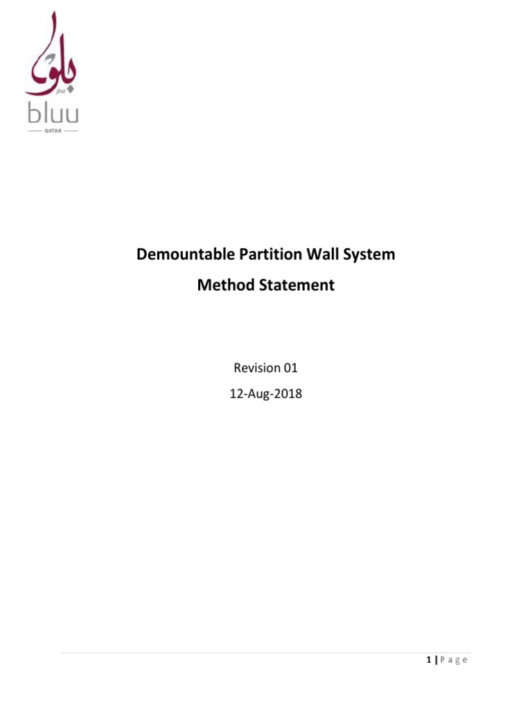 Demountable Partition Installation - Method Statement | PDF | Quality ...