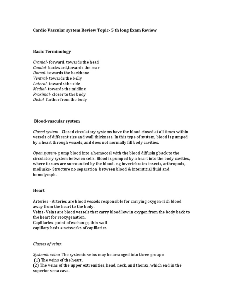 Cardio Vascular System Review Topics | PDF | Heart Valve | Atrium (Heart)