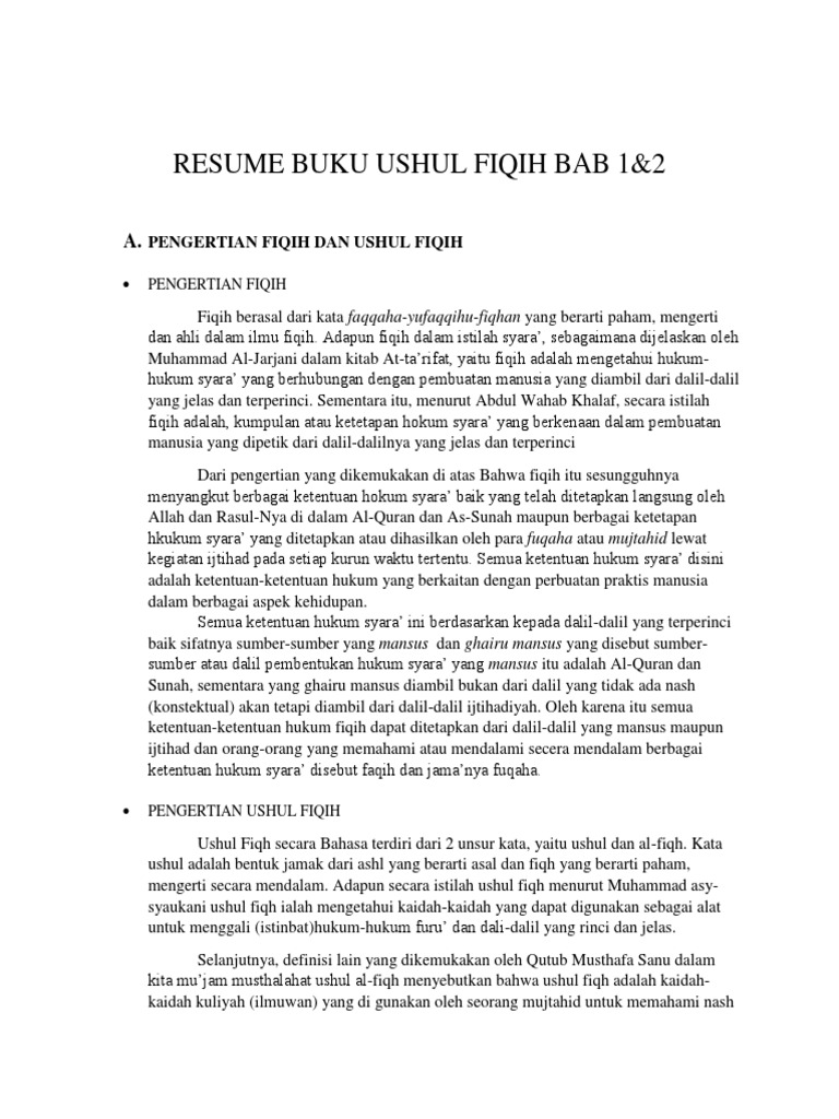 Resume Ushul Fiqh Bab 1 Dan 2 Hendi Suhendi | PDF | Agama & Spiritualitas