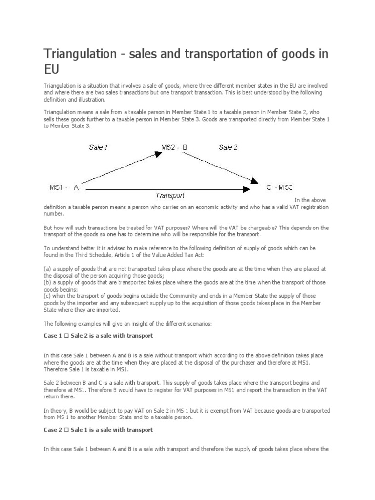 Triangulation sales transport goods EU | PDF | Invoice | Receipt