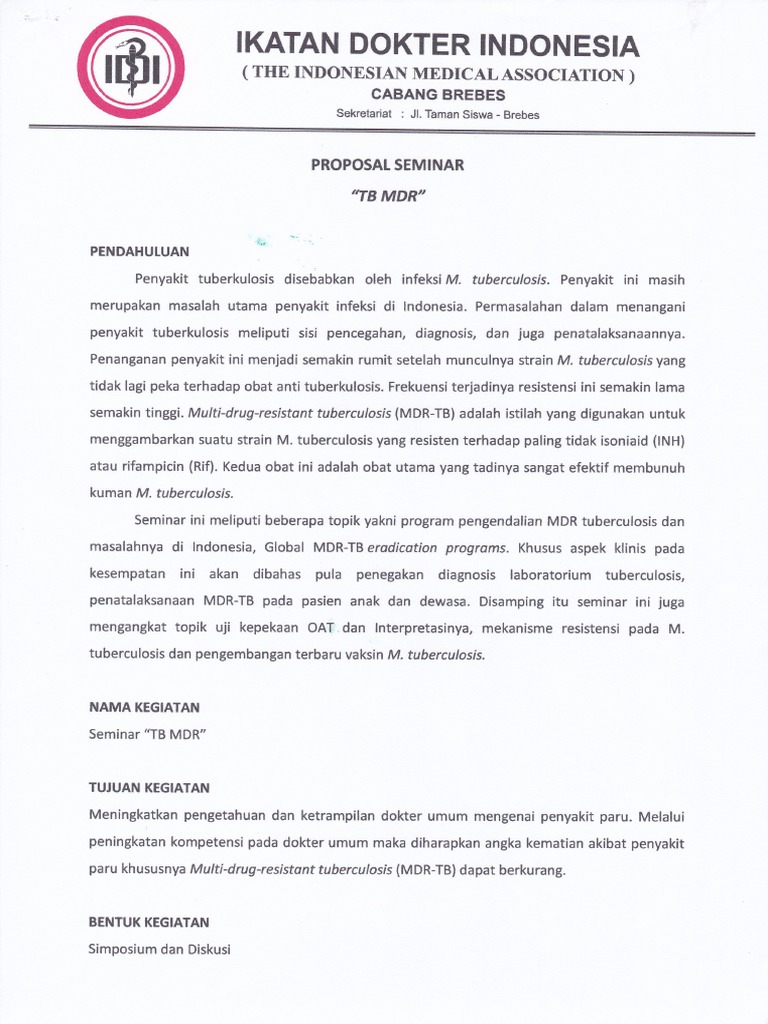 Proposal Seminar MDR TB Update Rsba PDF | PDF