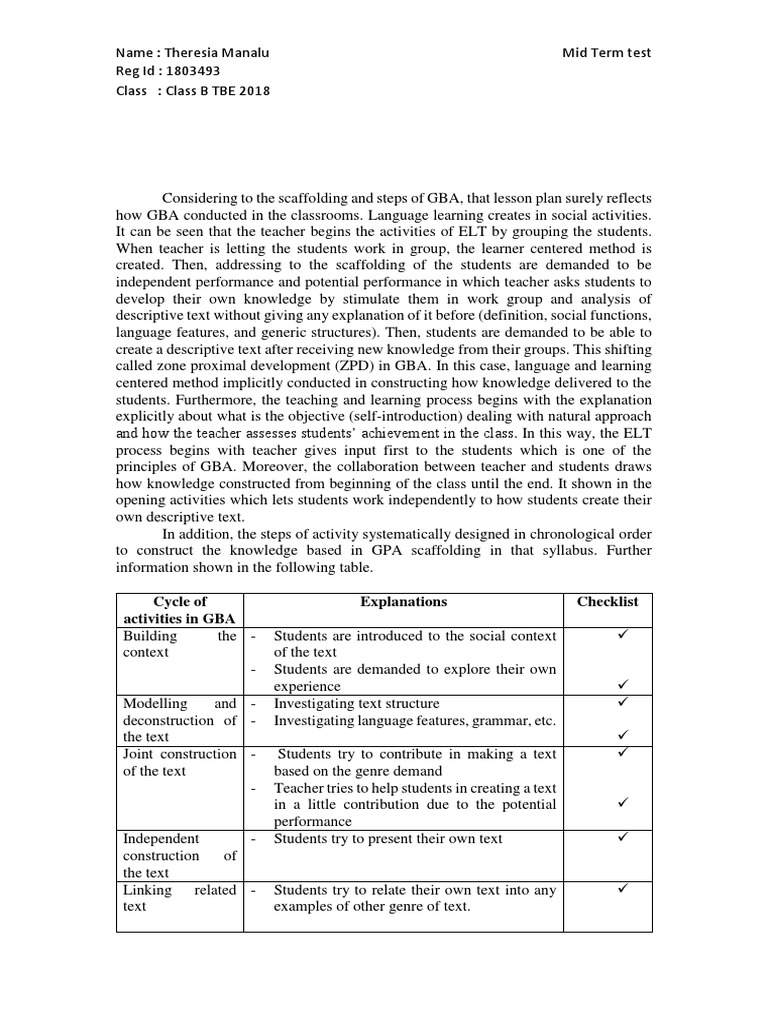 Cycle of Activities in GBA Explanations Checklist | PDF | Lesson Plan ...