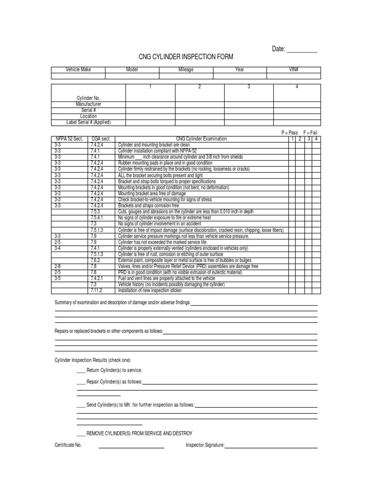 CNG Cylinder Inspection Form | Download Free PDF | Mechanical ...