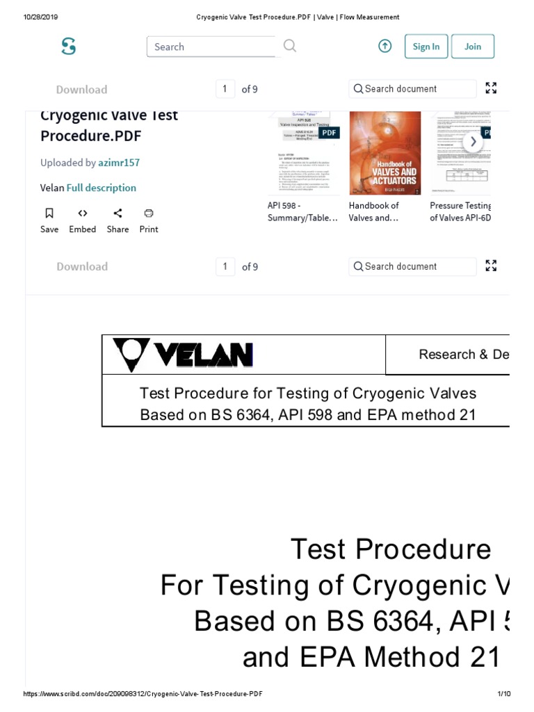 Cryogenic Valve Test Procedure - PDF - Valve - Flow Measurement | PDF ...