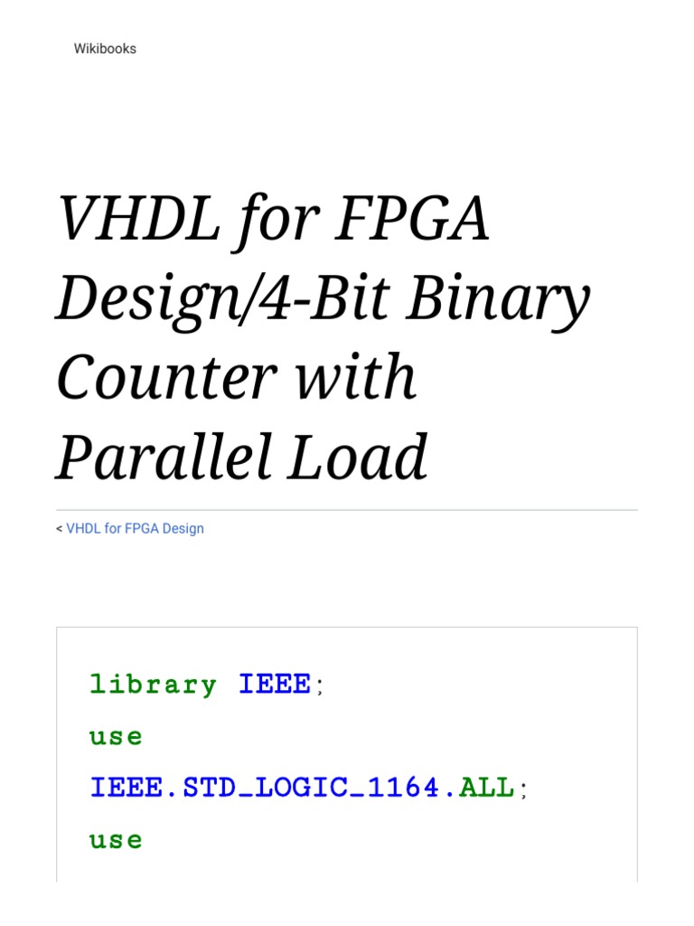 VHDL For FPGA Design - 4-Bit Binary Counter With Parallel Load - Wikibooks, Open Books For An ...