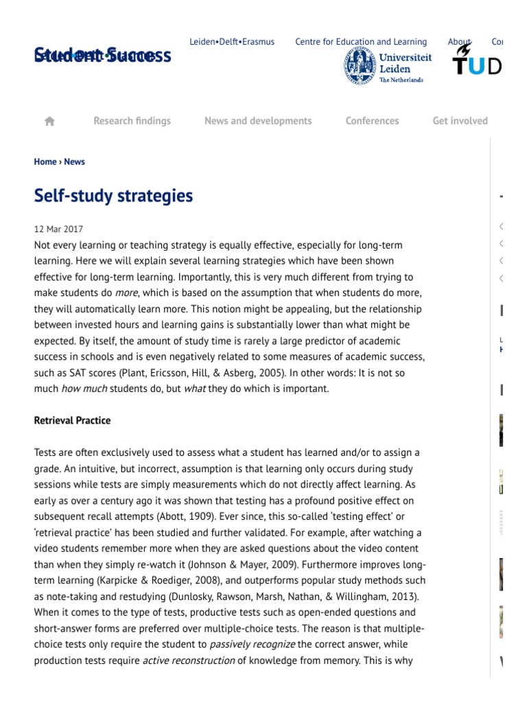Self-Study Strategies Student Success | Download Free PDF | Learning ...