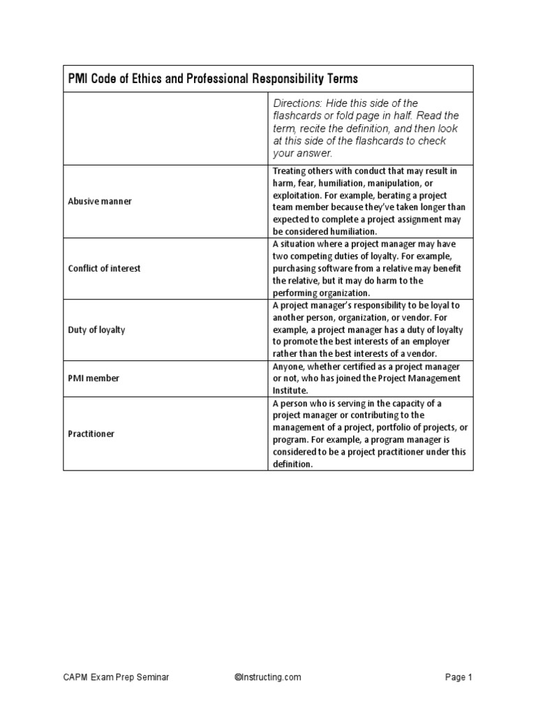 14 PMI Code of Ethics and Professional Responsibility Terms | PDF ...