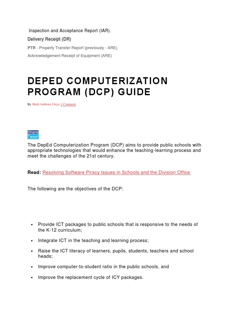 Guidance on Implementing and Managing the DepEd Computerization Program ...